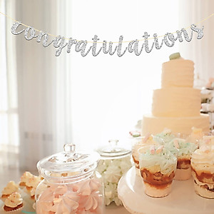 Silver Glitter Congratulations Banner for Wedding, Anniversary, Graduation, Congrats Master Bunting, Retirement Party Decorations Supplies