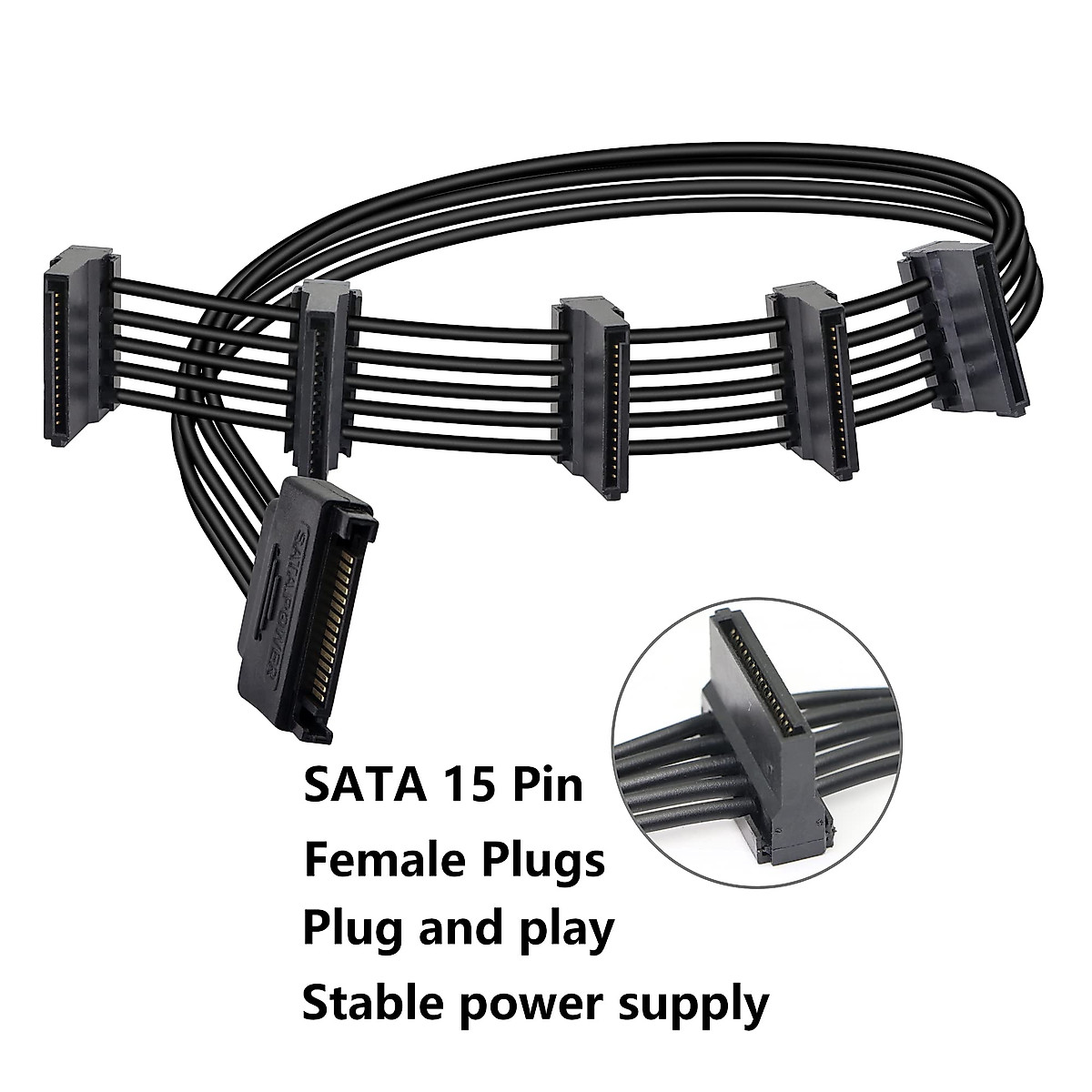 GELRHONR 15Pin SATA Male to 5 x 15 Pin SATA Female Hard Drive Power Right Angle Splitter Adapter Cable Extension Cable for Hard Disk 50CM