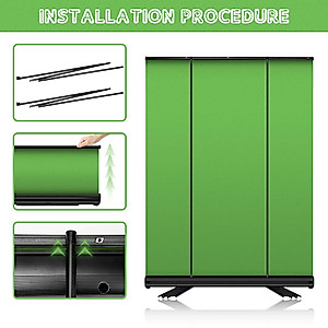 ZUOCHEN Green Screen Backdrop 3.6x6.6FT Portable Collapsible Chromakey Background Panel with Solid Aluminium Shell, Pull Up Wrinkle-Resistant Fabric for Twitch Streaming, YouTube Videos, Live Game