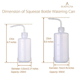 BEADNOVA Squeeze Bottle Plant Watering Can Eye Wash Bottle Squeeze Irrigation Bottle Plastic Small Watering Can for Indoor Plants Tattoo (2pcs, 250ml and 500ml)