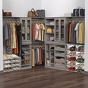 LGAQCOX 2 Pcs of 4 Tier Shoe Rack, Free Standing Shoe Racks for Closet, Free-Combination Narrow Shoe Storage Organizer for Bedroom & Entryway, Space Saver Stackable Shoe Shelf,Easy Assembly Clean,Grey