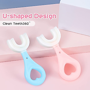 T&T Direct Kids U Shaped Toothbrush with Silicone Brush Head Whitening Massage Toothbrush U-Type Toothbrush Whole Mouth Toothbrush with Handle for Kids 2 Pack