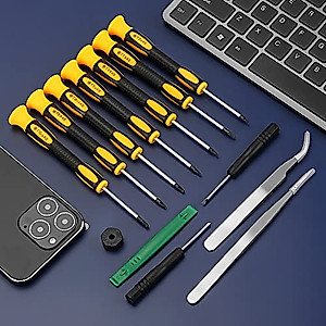 Kingsdun 12Pcs Magnetic Torx Screwdriver Sets with T3 T4 T5 Torx 6 T7 T8 T10 Star Screwdrivers, Stainless Steel Tweezers & Philip Slotted Screwdrivers for Phone/Mac/Camera/Computer Repairing