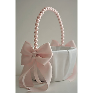 Pink Wedding Basket/Pink Flower Girl Basket/Blush pink Basket/Pearl handle basket/Pink handle basket/Pearl Wedding basket (1 Basket)