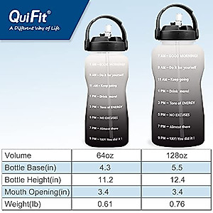 QuiFit Motivational Gallon Water Bottle - with Straw & Time Marker BPA Free 128/64 oz Large Water Jug Leak-Proof Durable for Fitness Outdoor Enthusiasts(Gray/Black Gradient, 64 oz)