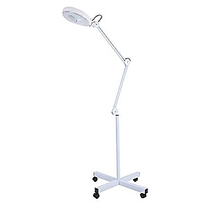 Ejoyous Magnifying Floor Lamp, 5X Glass Lens LED Magnifier Facial Light Rolling Floor Standing Salon Beauty Skincare Tattoo Manicure Equipement with Adjustable Gooseneck - White