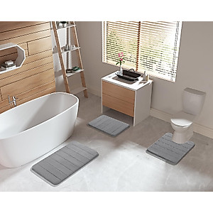 Yimobra Memory Foam Bath Mat Set, 2 Piece Soft Bathroom Rugs, 31.5x19.8 and 24x20.4 U-Shaped Bathroom Rugs, Toilet Mat, Water Absorption, Non Slip, Thick, Dry Fast for Bathroom Floor Mats, Grey