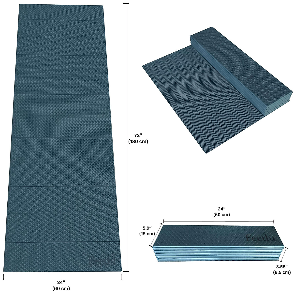 Foldable Yoga Mat-1/4 Inch Thick - Easy to Storage Travel Yoga Mat Foldable Lightweight for Fitness - Anti Slip Folding Exercise Mat for Yoga, Pilates, Home Workout & Floor Exercise(Dark Green)