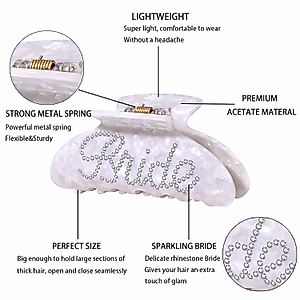 Bride Hair Claw Clip, Wedding Bride Gifts, White Acrylic Hair Clip, Rhinestone Bachelorette Party Favors, Wedding Bridal Shower Hair Accessory, Bride To Be Gifts for Her