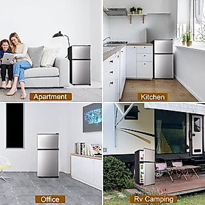 OOTDAY 4.0 Cu.Ft Mini Fridge, Apartment Refrigerator, Samll Refrigerator with Freezer, Dorm Refrigerator for Apartment, Office, Kitchen, Dorm, Compact Refrigerator with 7 Temperature Modes, Silver