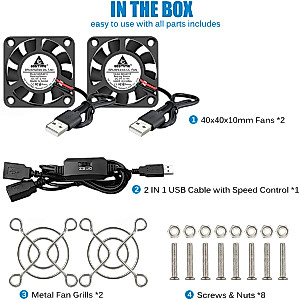 GDSTIME 2-Pack Quiet 40mm USB Fans with 3 Speed Control, Mini 5V DC Brushless Computer Case Fan for VR Gear Raspberry Pi Cosplay Helmet Mini PC Aquarium Roku Router Cooling Ventilation