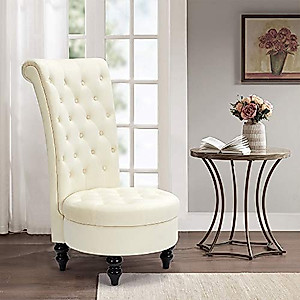 AVAWING Throne Royal Chair Set of 1 for Living Room, Button-Tufted Accent Armless High Back Chair with 24.6 Inch Larger Seat, Thick Padding and Rubberwood Legs, Cream White