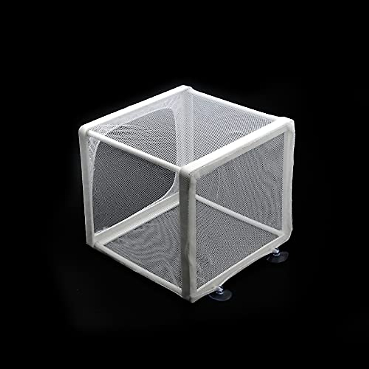 MY MIRONEY 6.3" x 5.63" x 6.22" Fish Incubator Mesh Box Aquarium Fish Breeder Box White Nylon Mesh Juvenile Fish Separation Net Fish Fry Hatchery with Suction Cups Pack of 2