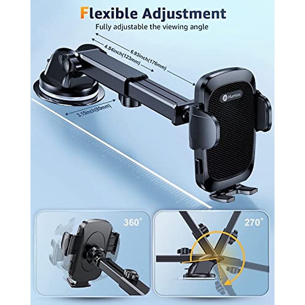 Humixx Phone Mount for Car [Military-Grade Super Suction] Universal Hands-Free Car Phone Holder Mount for Dashboard Windshield Air Vent Car Mount for iPhone 14 Pro Max Plus Samsung All Phones & Cars