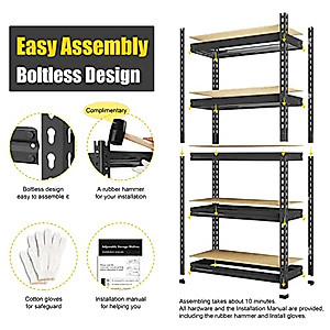 PrimeZone Storage Shelves 5 Tier Adjustable Garage Storage Shelving, Heavy Duty Metal Storage Utility Rack Shelf Unit for Warehouse Pantry Closet Kitchen, 28" x 12" x 59", Black