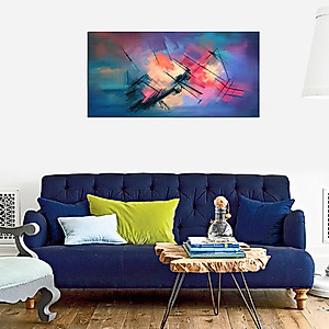 YYYYHPP YP0675 Canvas Wall Art Colorful abstract acrylic painting Wall Art Modern Art on Blue Background Picture Painting for Living Room Bedroom and Office Home Kitchen