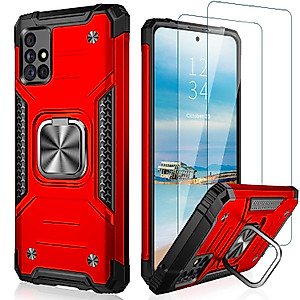 IKAZZ for Galaxy A51 5G Case with Screen Protector,Dual Layer Soft Flexible TPU and Hard PC Anti-Slip Full-Body Rugged Protective Phone Cover with Kickstand Red