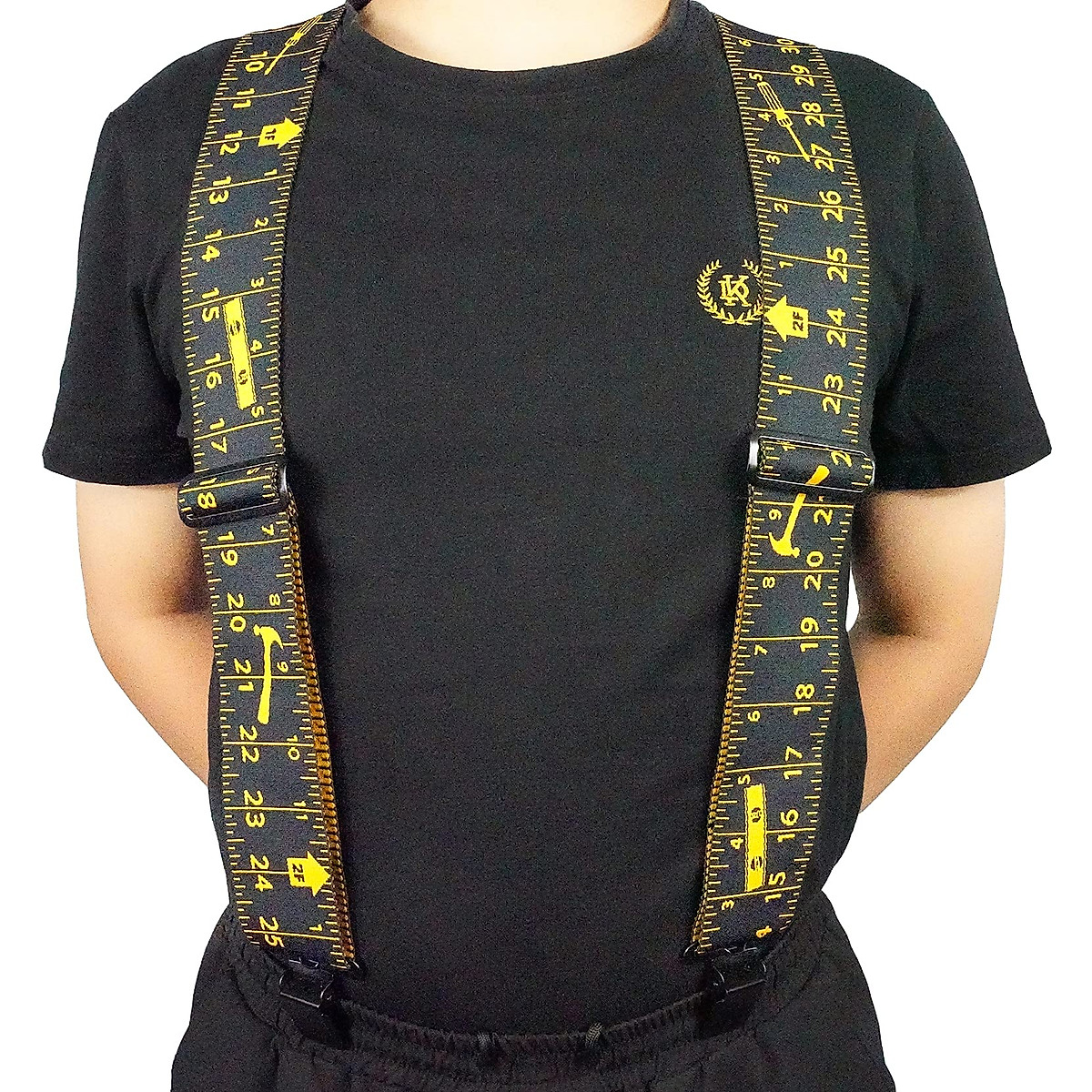 MELOTOUGH Tool Belt Suspenders Work Suspenders 2" Wide Adjustable and Elastic Braces X Shape with Very Strong Clips - Heavy Duty tape measure suspenders for men (Black Tape)