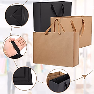DODHEG 16 Pcs Black and Brown Kraft Gift Bags, 13.8"x 10.2"x5.2" Kraft Paper Bags with Handles, Party Favor Bags, for Shopping Bags, Retail Bags, Wedding Bags, Party Favors, Birthday, Wedding.