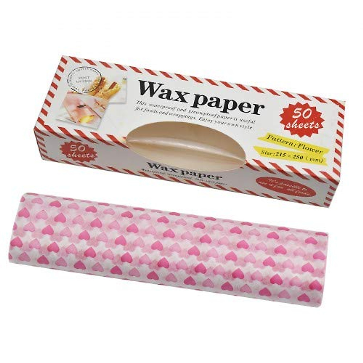Food Wrapping Paper 50 Sheets Wax Paper Grease Proof Waterproof Baking Parchment with Heart Pattern Non-Stick Beeswax Wraps Paper Liners Tissue for Bread Sandwich Burger Gift 218 x 250mm