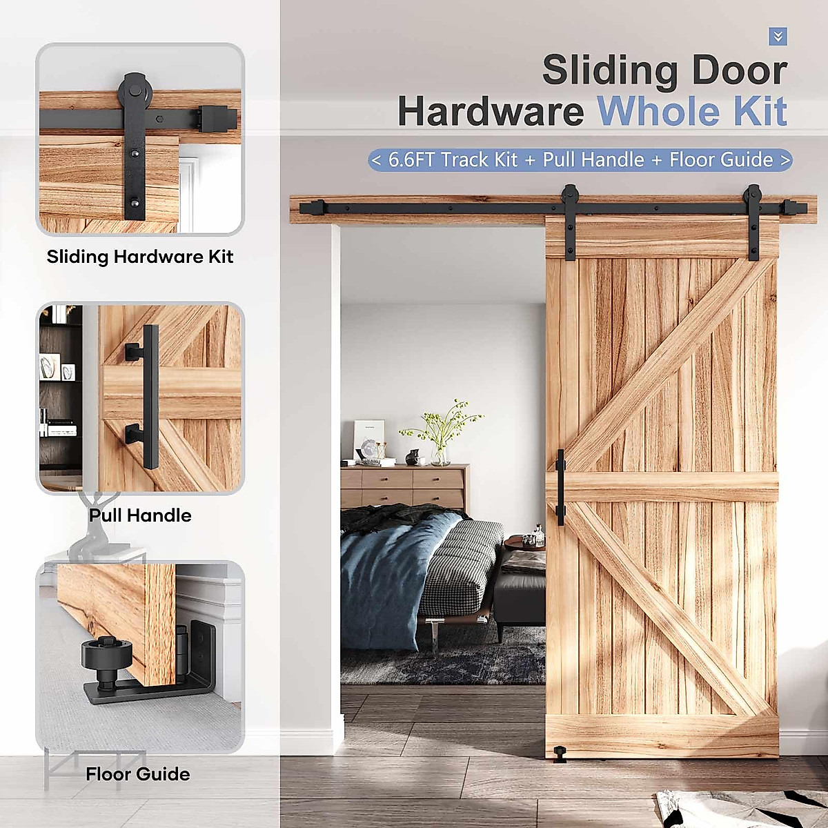 EaseLife 6.6 FT Sliding Barn Door Track and Handle Hardware Kit,Heavy Duty,Straight Pulley,Slide Smoothly Quietly,Easy Install (6.6FT Track Kit for 36"~40" Wide Single Door)