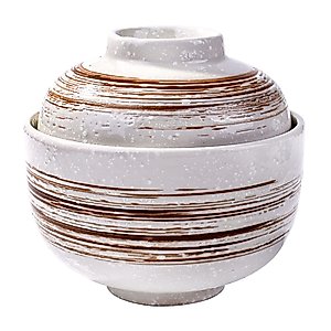 Soup Bowl with Lid, 7.7 OZ Microwave Bowl with Lid, Japanese Bowl with Lid for Soup (White)