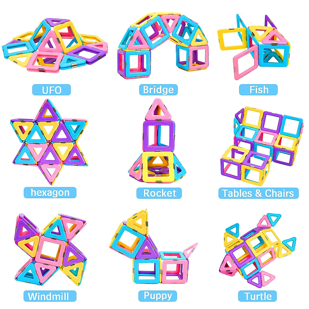 Upgraded Magnetic Blocks Building Tiles Toys for 3 4 5 6 7+ Year Old Boys Girls, Learning Educational STEM Gifts for Toddlers Kids Christmas Birthday Toys Compatible with Major Brands Building Blocks