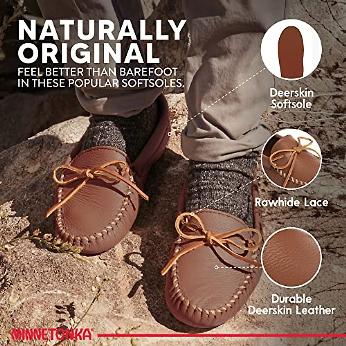 Minnetonka Men's Double Softsole, Natural Deerskin, 10 M US