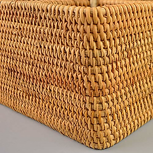 Handweaved Rattan 4 Compartments Cooking Utensil Holder Storage Box Cosmetics Organizer Silverware Caddy Handmade Flatware Caddy and Bottle Serving Basket (180mm 4-Compartment Box)