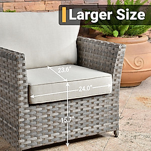 CAODOC 12 Pieces Outdoor Patio Furniture Set Sectional Sofa Sets Gray PE Rattan Patio Conversation Set w/Beige Seat Cushions and 2 Coffee Tables