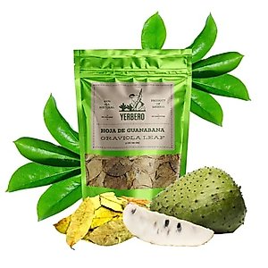 Yerbero - Te Hoja De Guanabana 1oz (28g) | Graviola Leaf - Whole Soursop Leaves | Stand Alone Resealable Bag, Crafted By Nature 100% All Natural Delicious Fresh Tea | From Mexico.