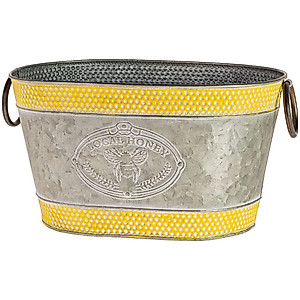 Boston International Oval Tins Set of Two Textured Galvanized Metal Pails, 2 Sizes, Bee- Local Honey