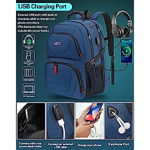ProEtrade Travel Backpack, Extra Large Laptop Backpack School Business Anti Theft TSA Approved College Work Computer Bag Fits 17 Inch Laptop with USB Charging Port Bookbag for Women Men(Blue)