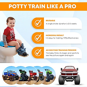 Potty Training Seat Magic Sticker |Monster Truck Toddler Potty Training Toilet Color Changing Sticker | 5Pack Toilet Targets with Free Potty ebook | Use with or Without Potty Chart or Potty Watch
