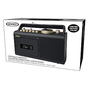 Jensen MCR-250 Portable Boombox Retro Home Audio Stereo AM/FM Radio & Tape Cassette Player/Recorder with Aux Input Jack & Built in Speakers (Gold Edition)
