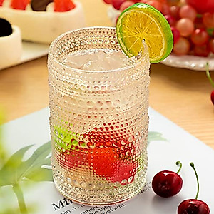 Hobnail Drinking Glasses 13 oz Cocktail Glasses Vintage Glassware Old Fashioned Drinking Glasses Embossed Glassware Cups for Beverage, Water, Wine, Beer, Juice, Mixed Drinkware (Clear, 12 Set)