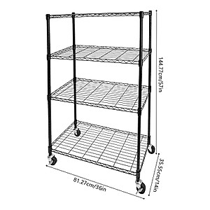 MEIWAIZX Storage Shelves UltraDurable Steel Wire Shelving Unit with Wheels 36" Dx14 Wx57 H Heavy Duty Metal Shelves Garage Organizer Wire Rack Shelving for Kitchens Warehouses Supermarkets