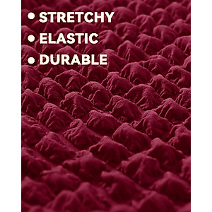 BLUESURGE Sofa Slipcover 1 Piece for 3 Cushion Couch Cover with Skirt, Durable Washable High Elastic Stretchable, Easy Fit Universal Furniture Protector (3 Seater, Maroon)