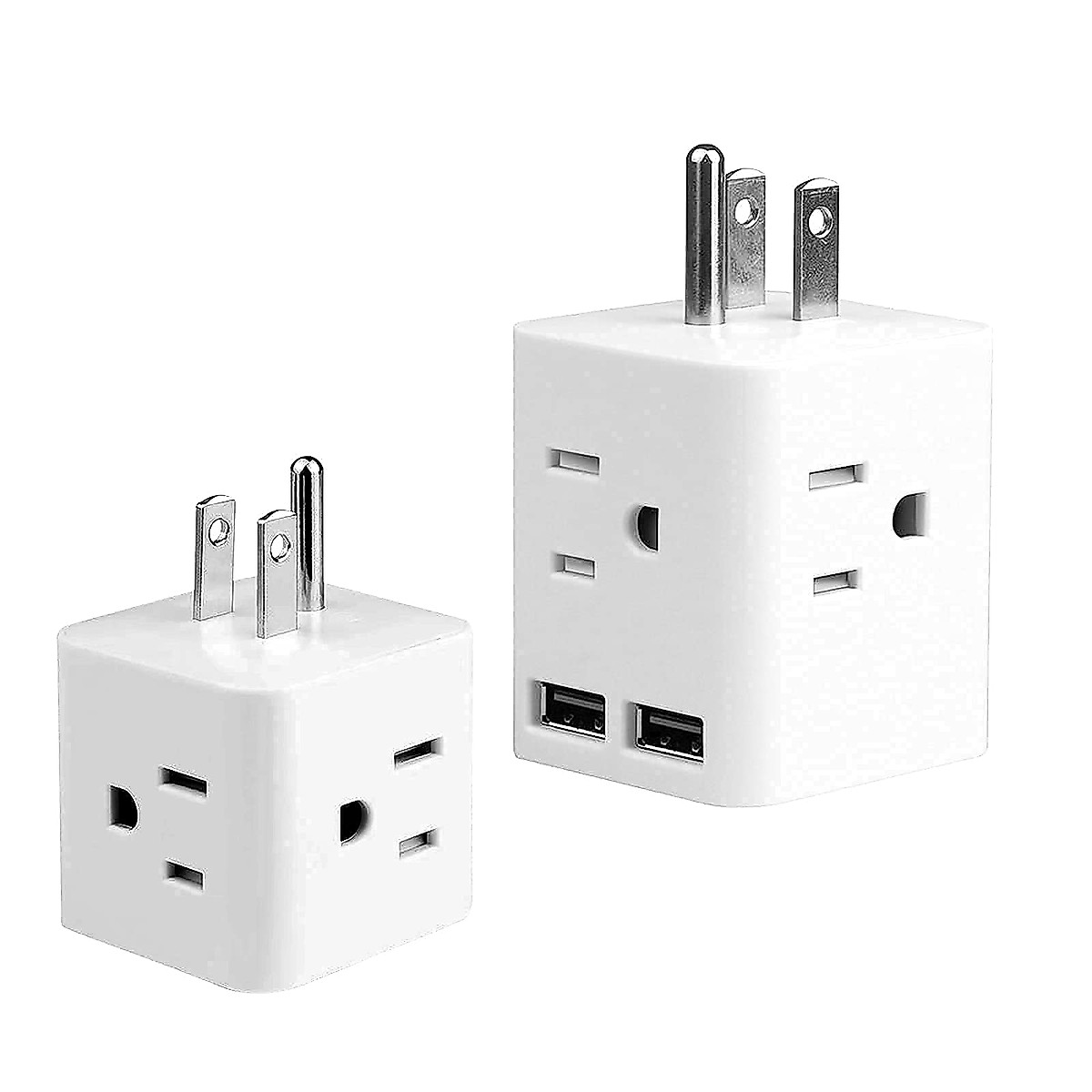 2 PCS Multi Plug Outlet Extender,Plug Adapter,Wonplug Multiple Plug Outlets with 4 AC Electrical Sockets,3 Prong to 2 Prong Adapter USA Portable Design for Home Office Hotel Travel,White