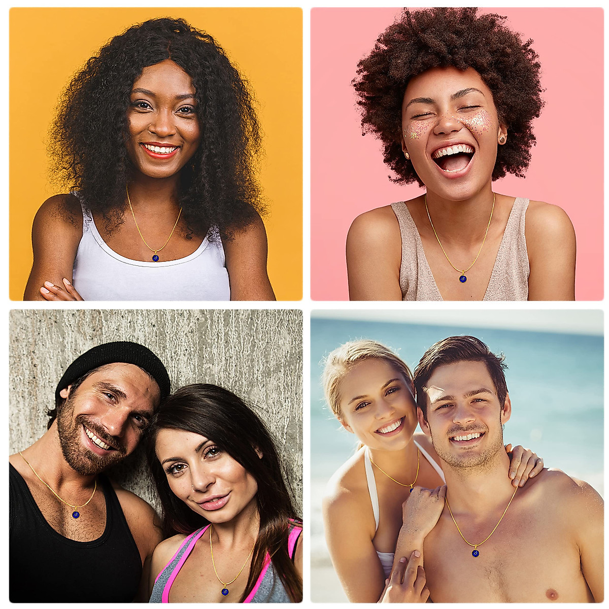 14K Gold Filled Box Chain Necklace 20 Inches Long with 10 MM Blue Glass Evil Eye Protection Charm for Women - 14K Gold Filled Jewelry Made in Italy