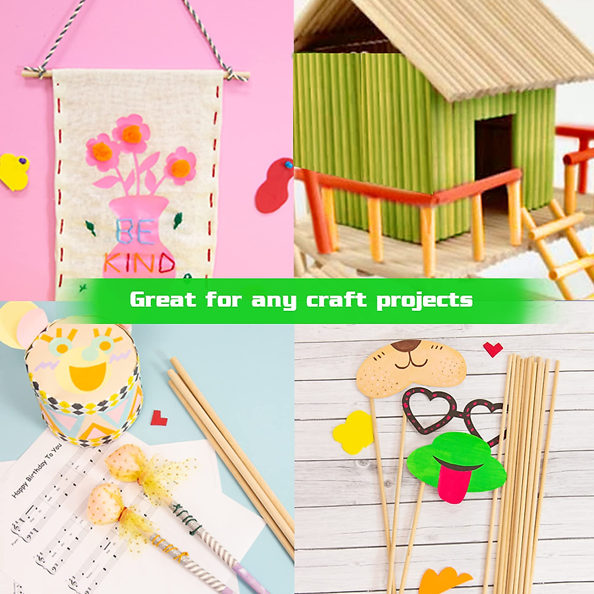 BAZIC Wooden Dowel Rods Wood Sticks, 3/8" x 12" Round Natural Color Hardwood Stick, Unfinished Wood for Crafts Lollipops Cake Support (6/Pack), 1-Pack