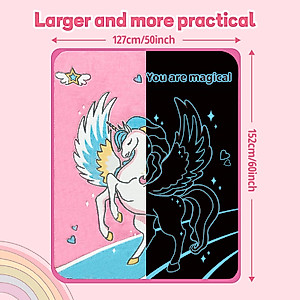 Glow in The Dark Blanket Unicorn Gifts for Girls Kids Blankets Super Soft 3 4 5 6 7 8 9 10 Year Old Girl Gift Ideas Girls Toys Age 6-8 Unicorns Toys Birthday Christmas Valentine's Day Gifts 50"x 60"