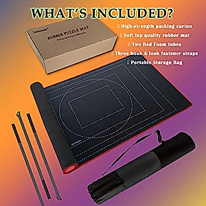 Rubber Jigsaw Puzzle Mat Roll Up Saver Pad Storage Up to 1500 Pieces 46" x 26" Portable Non-Slip Smooth Polyester Top Rubber Bottom Foam Rolling Tube with Storage Bag, 3 Hook & Loop Fastener Straps