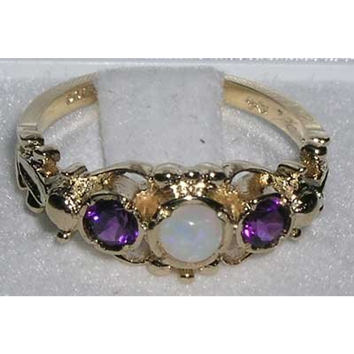 LetsBuyGold 14k Yellow Gold Real Genuine Opal & Amethyst Womens Band Ring - Size 10