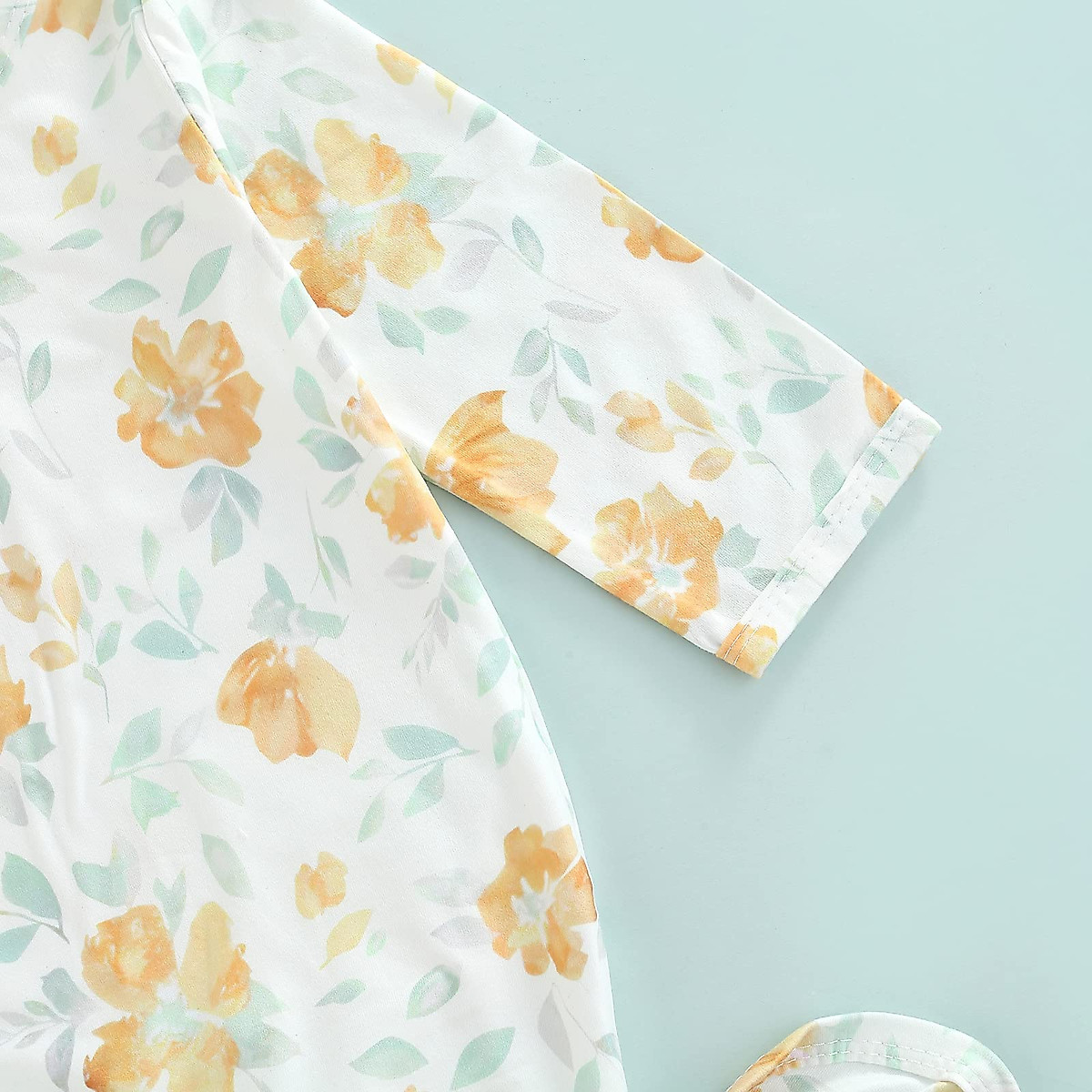 Infant Newborn Baby Girls Floral Sleep Gown Headband Sleepwear Romper Sleeping Bags Outfits (Floral&GreenYellow, 0-3 Months)