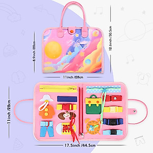 matiugod Toddler Busy Board for 3+ Years Old, Montessori Sensory Toys to Learning Fine Motor Skills - Educational Travel Toys for Toddlers Car Airplane (Pink)