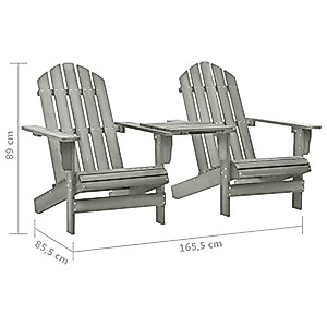 Tidyard Patio Adirondack Chairs with Tea Table Solid Wood Fir Gray Outdoor Fire Pit Chair Wooden Garden Armchair for Porch Pool Lawn Deck Backyard Balcony Outdoor