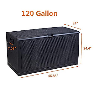 Leisurelife Plastic Deck Box Wicker 120 Gallon, Black Water-resistant Storage Container Outdoor Patio Garden Furniture