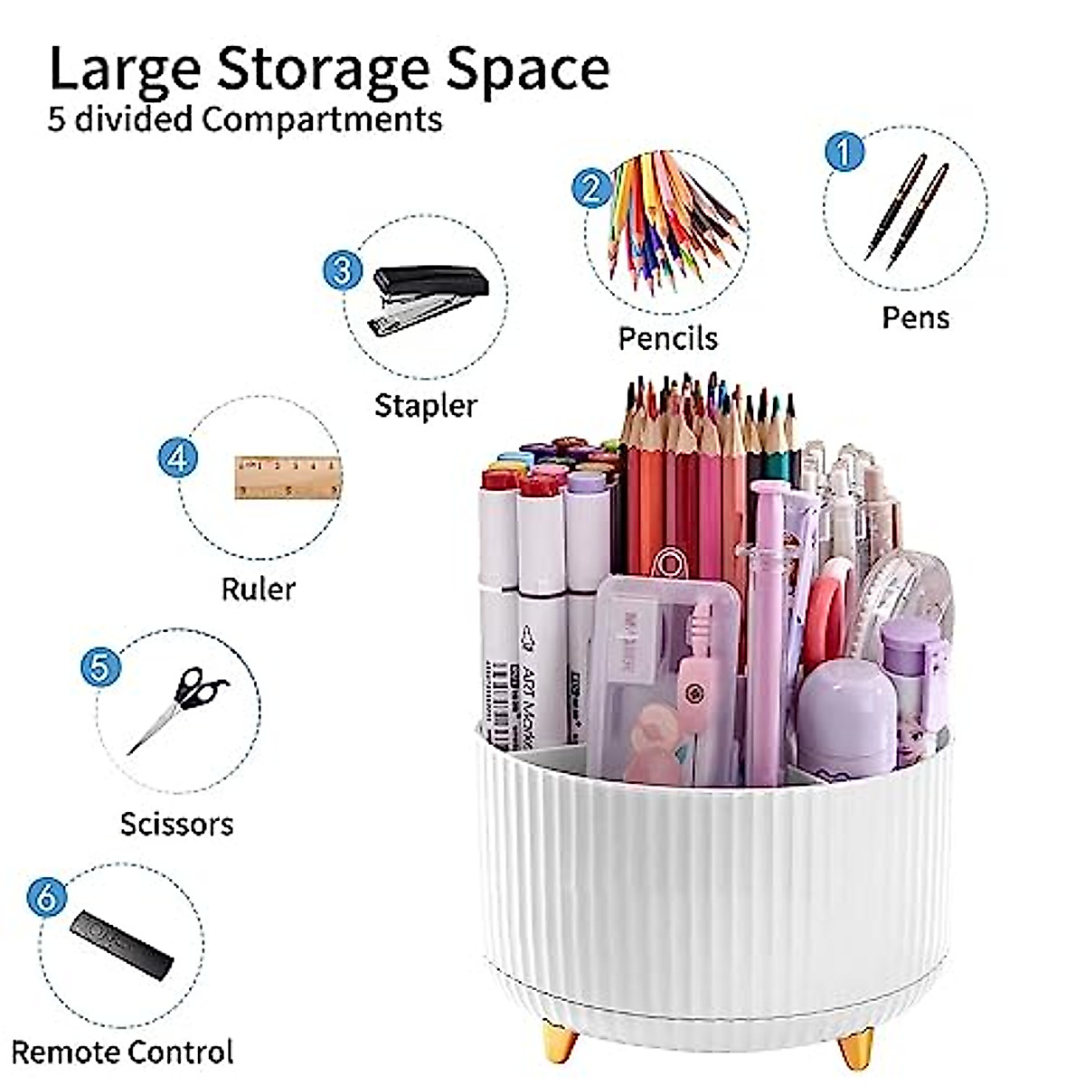 XDRELEC 360 Degree Rotating Pen Holder, Pencil Holder for Desk, Office Desk Organizers and Accessories, Pencil Cup, Pen Organizer，Office Organization and Storage (white)