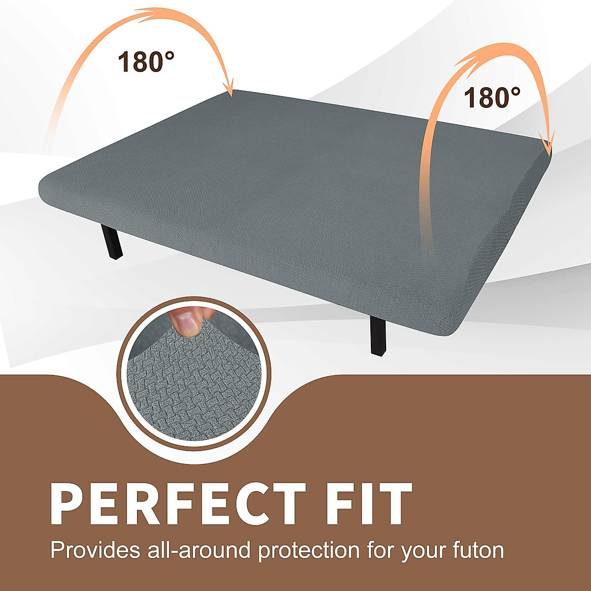 JIVINER Super Stretch Futon Cover Jacquard Soft Futon Sofa Cover Full Size Futon Slipcovers Washable Armless Sofa Bed Furniture Protector Couch Cover with Elastic Bottom (Futon, Light Gray)